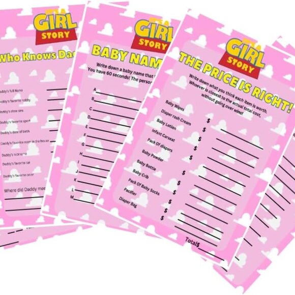 Mcadoorwe | Party Supplies | Its A Girl Story Baby Shower Game Cards ...